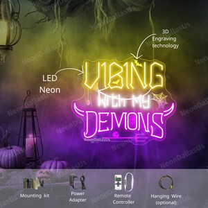 Vibing With My Demons Neon Sign Demons LED Lights Halloween Neon Sign ...