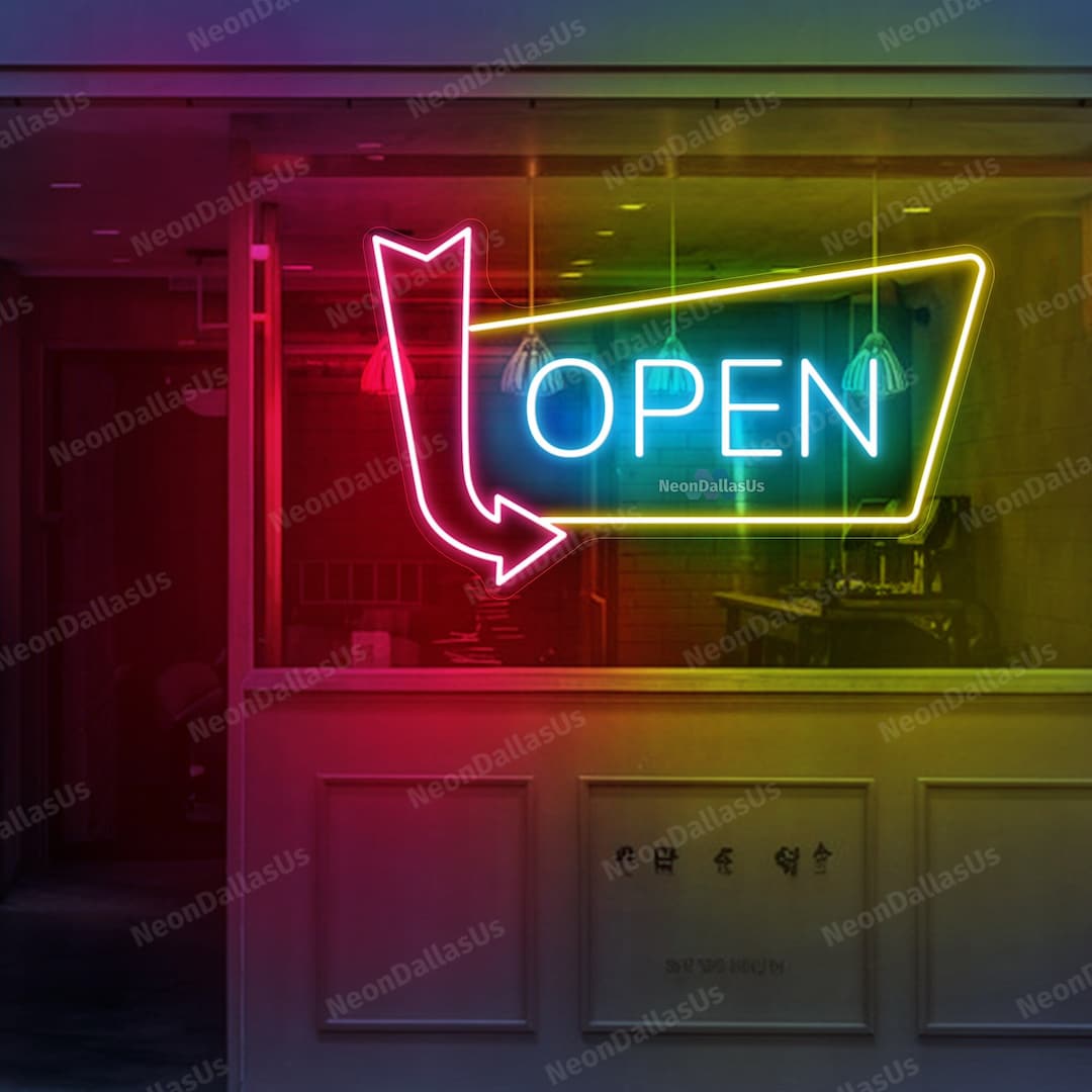 Open Arrow Neon Sign Open Led Light Custom Open Direction Arrow Sign ...