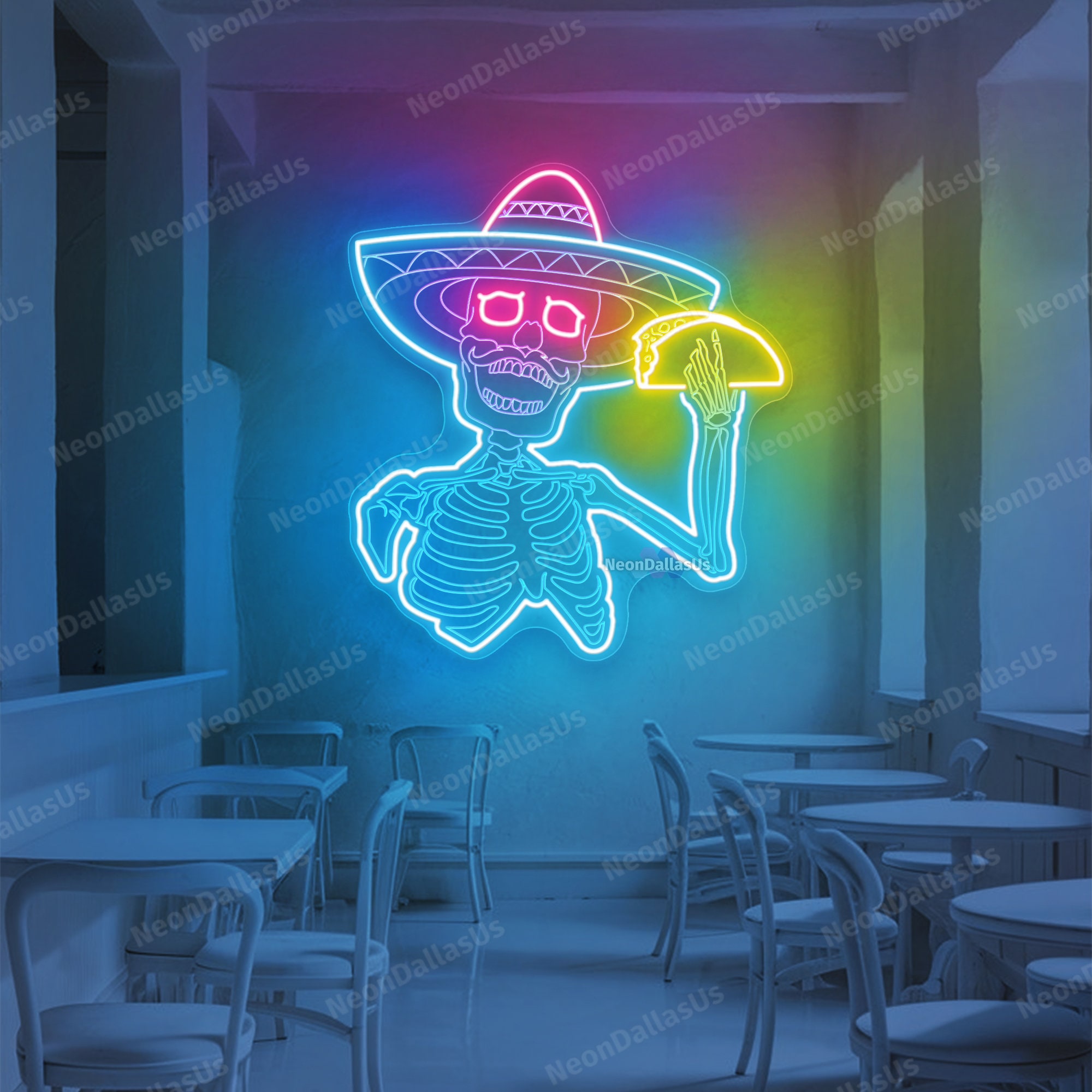 Skull and Tacos Neon Sign Skeleton Tacos LED Light Skull Neon Sign ...