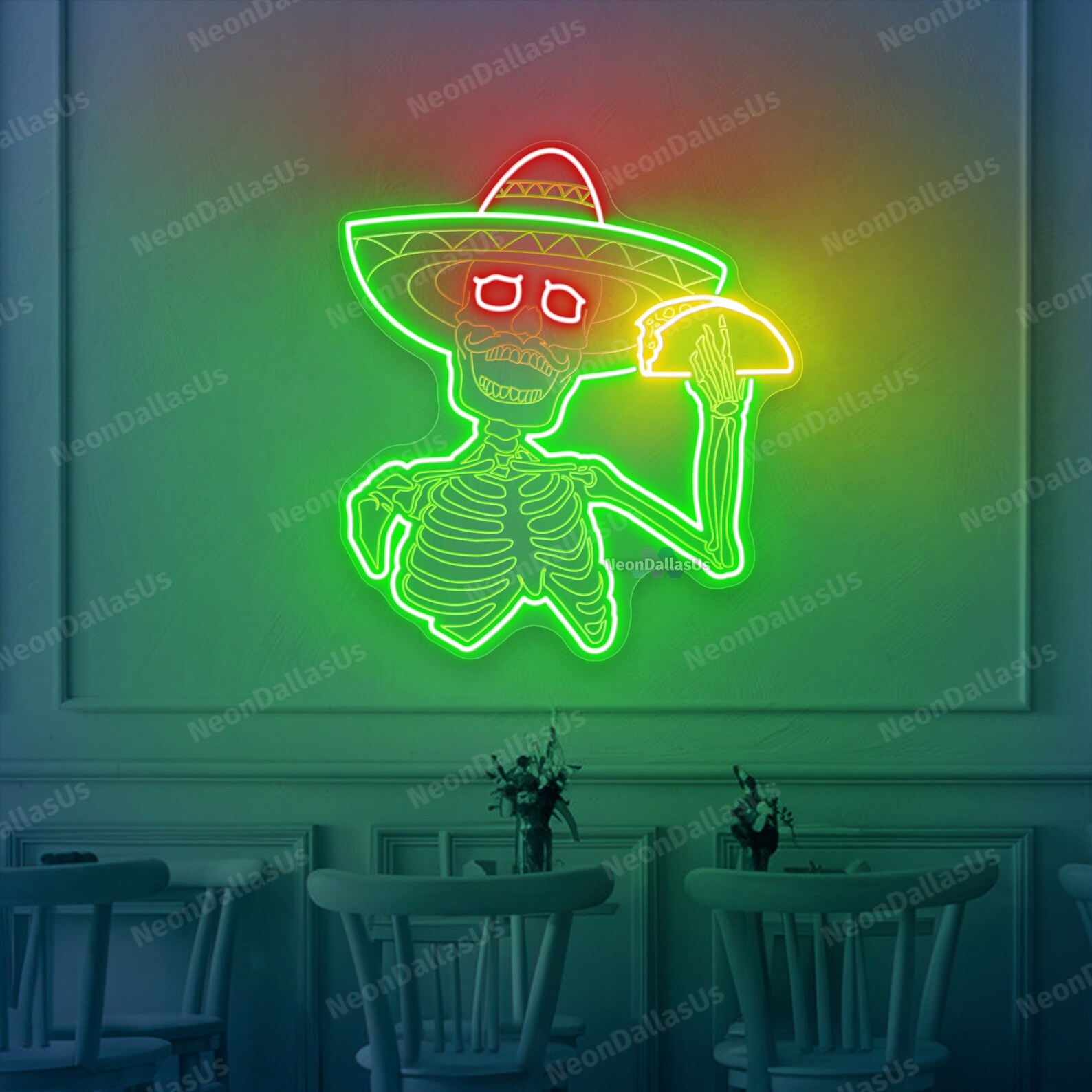 Skull and Tacos Neon Sign Skeleton Tacos LED Light Skull Neon Sign ...