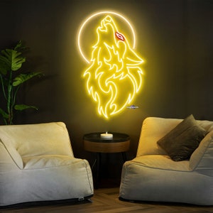 Wolf Neon Sign Wolf Led Sign Custom Wolf Sign Wolf and Moon Neon Wolf ...