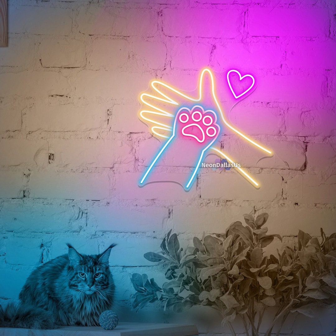 Cat Neon Sign Cat Led Light Custom Cats Paws Led Sign Paws Neon Sign ...