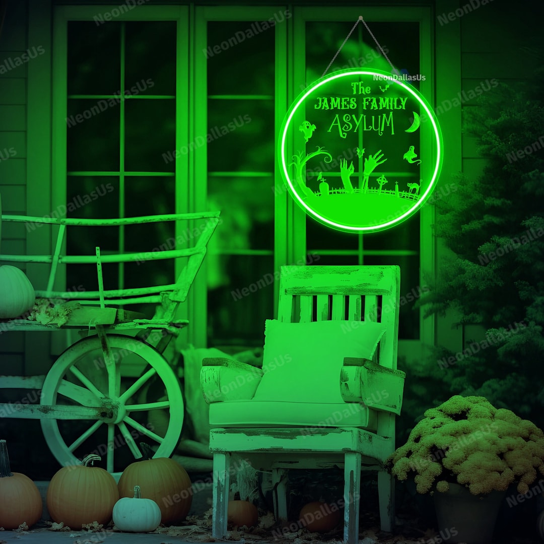 Lighted Halloween Sign Personalized Halloween Family Sign Custom Asylum ...