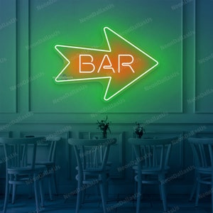 Bar With Arrow LED Neon Sign Bar Arrow Neon Light Custom Bar Direction ...