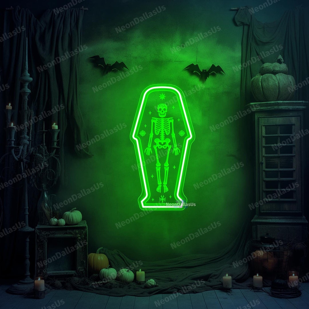 Coffin Skeleton Neon Sign Skull LED Neon Light Skeleton Halloween ...