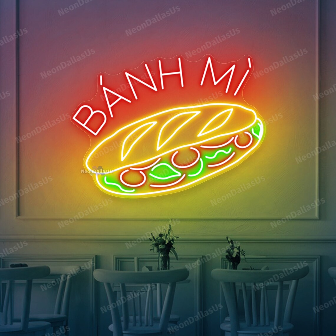 Vietnamese Bánh Mì Neon Sign Bread Banh Mi LED Light Asian Restaurant ...