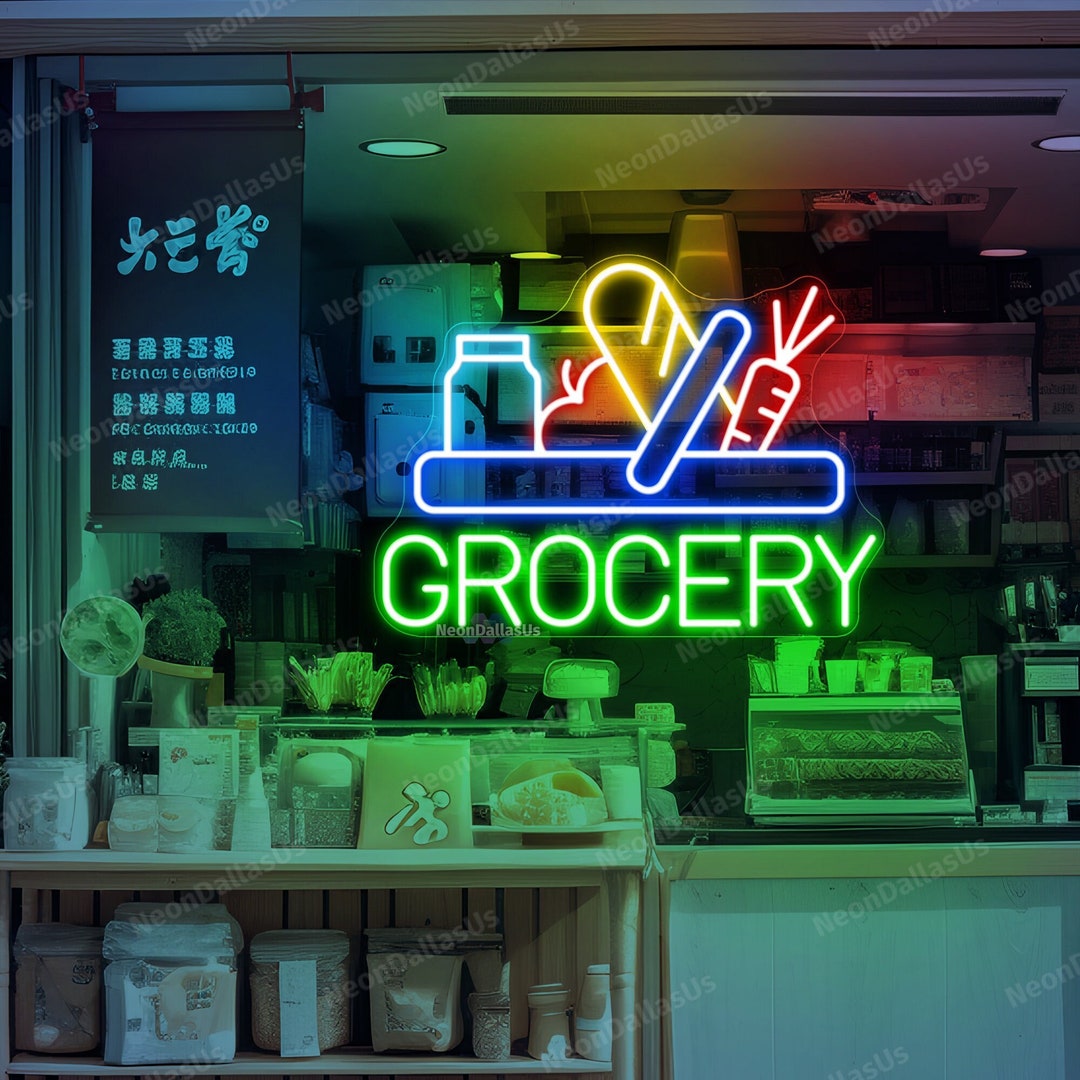 Grocery Sign Grocery Neon Sign Grocery Led Lights Kitchen Neon Sign Pantry Decors Custom Grocery
