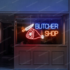 Butcher Neon Sign Butcher Shop Sign Butcher Shop LED Lights Decors Meat ...