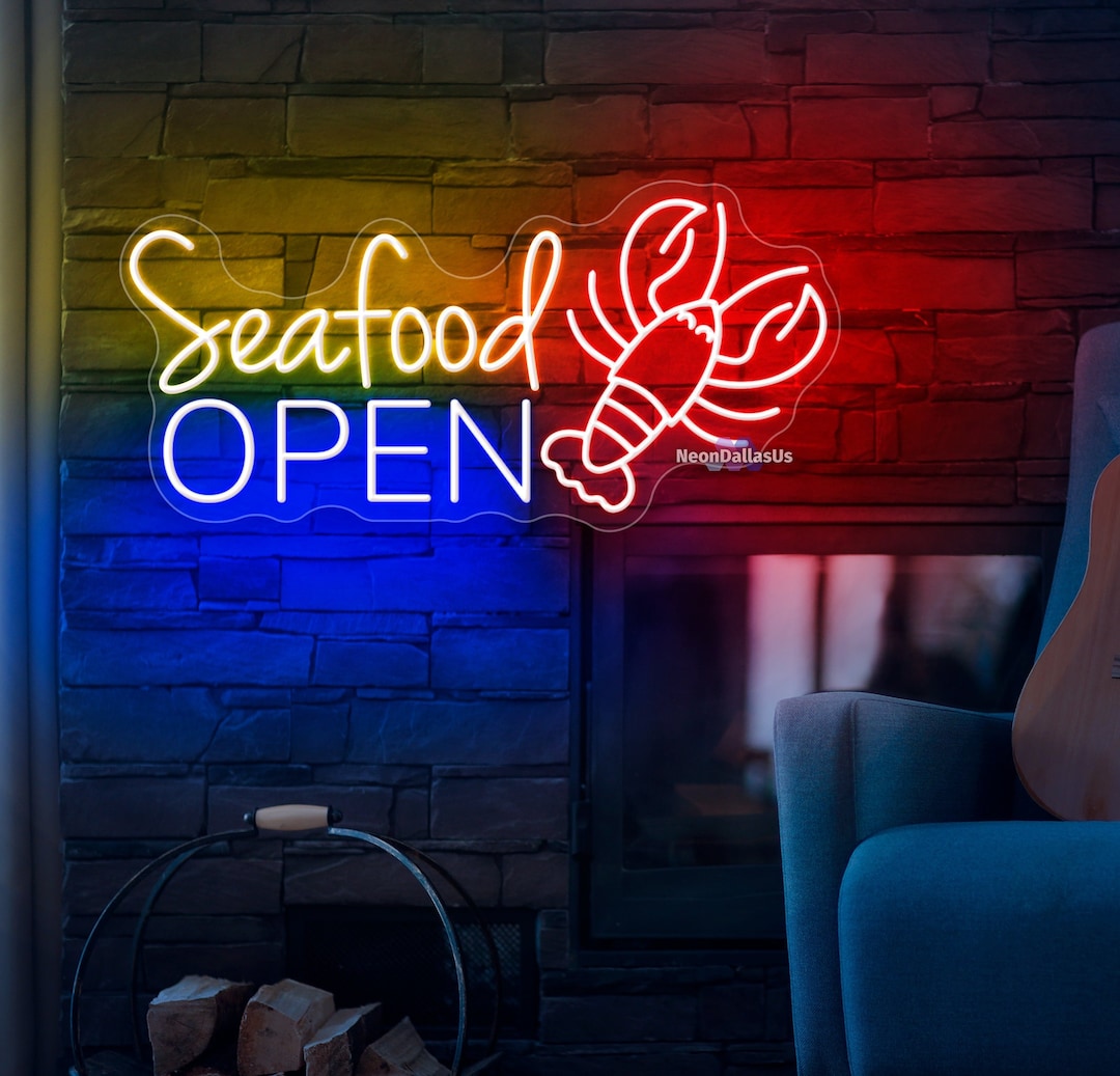 Seafood Open Neon Sign Seafood LED Light Seafood Restaurant Led Neon ...