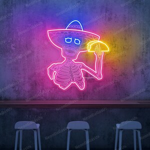 Skull and Tacos Neon Sign Skeleton Tacos LED Light Skull Neon Sign ...