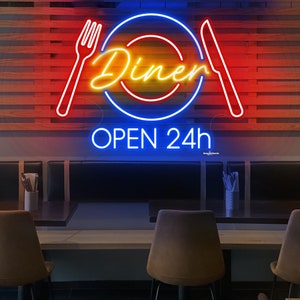 Restaurant Neon Sign Dinner 24h Open Neon Sign Open Dinner Led Sign ...