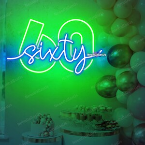 Custom 60th Birthday Neon Sign Sixty Birthday Sign Number 60 Light 60th ...