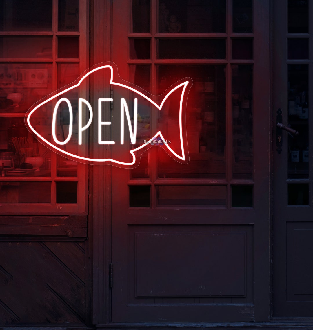 Fish Open Neon Sign Fish Led Light Fish Shop Sign Open Logo Shop ...