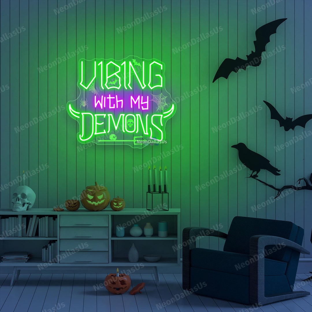 Vibing With My Demons Neon Sign Demons LED Lights Halloween Neon Sign ...