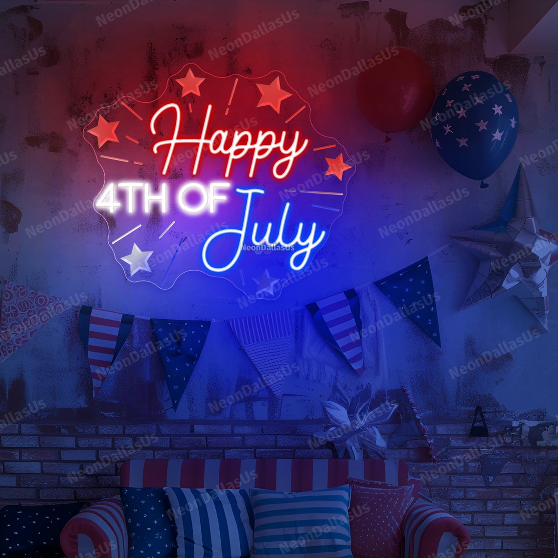 Happy 4TH of July Decors Neon Sign Happy Independence Day Led Sign 4th ...