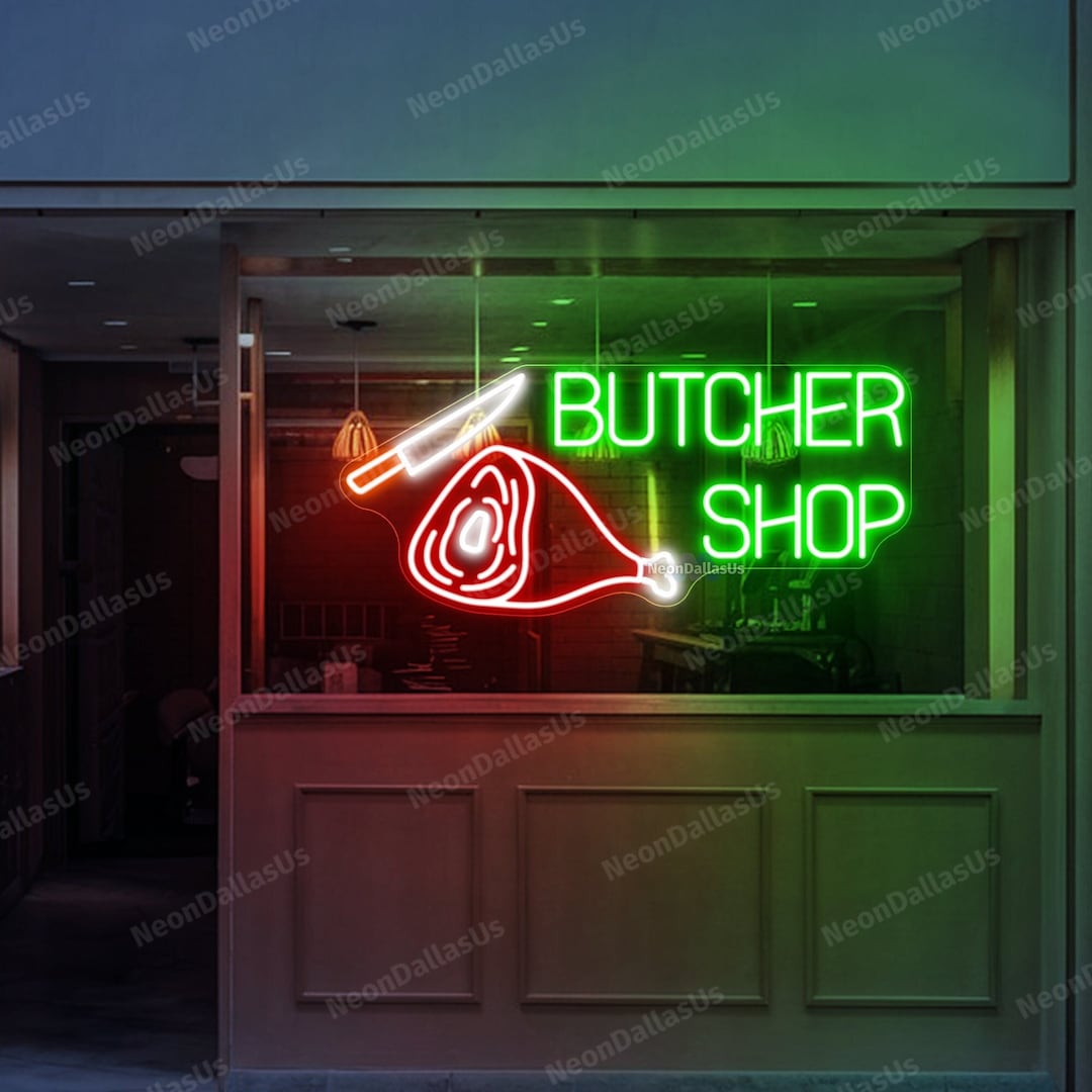Butcher Neon Sign Butcher Shop Sign Butcher Shop LED Lights Decors Meat ...