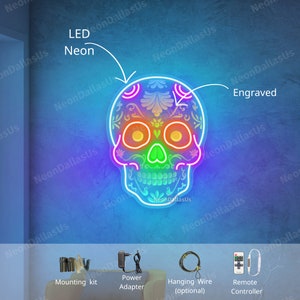 Sugar Skull Neon Sign Custom Sugar Skull Mexican LED Light Calavera ...