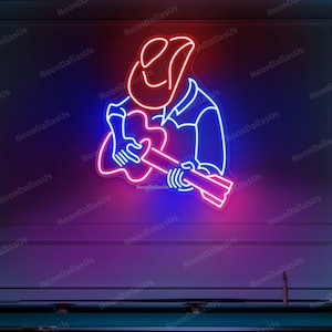 Cowboy Guitar Neon Sign Cowboy Guitar LED Light Guitarist Led Light ...