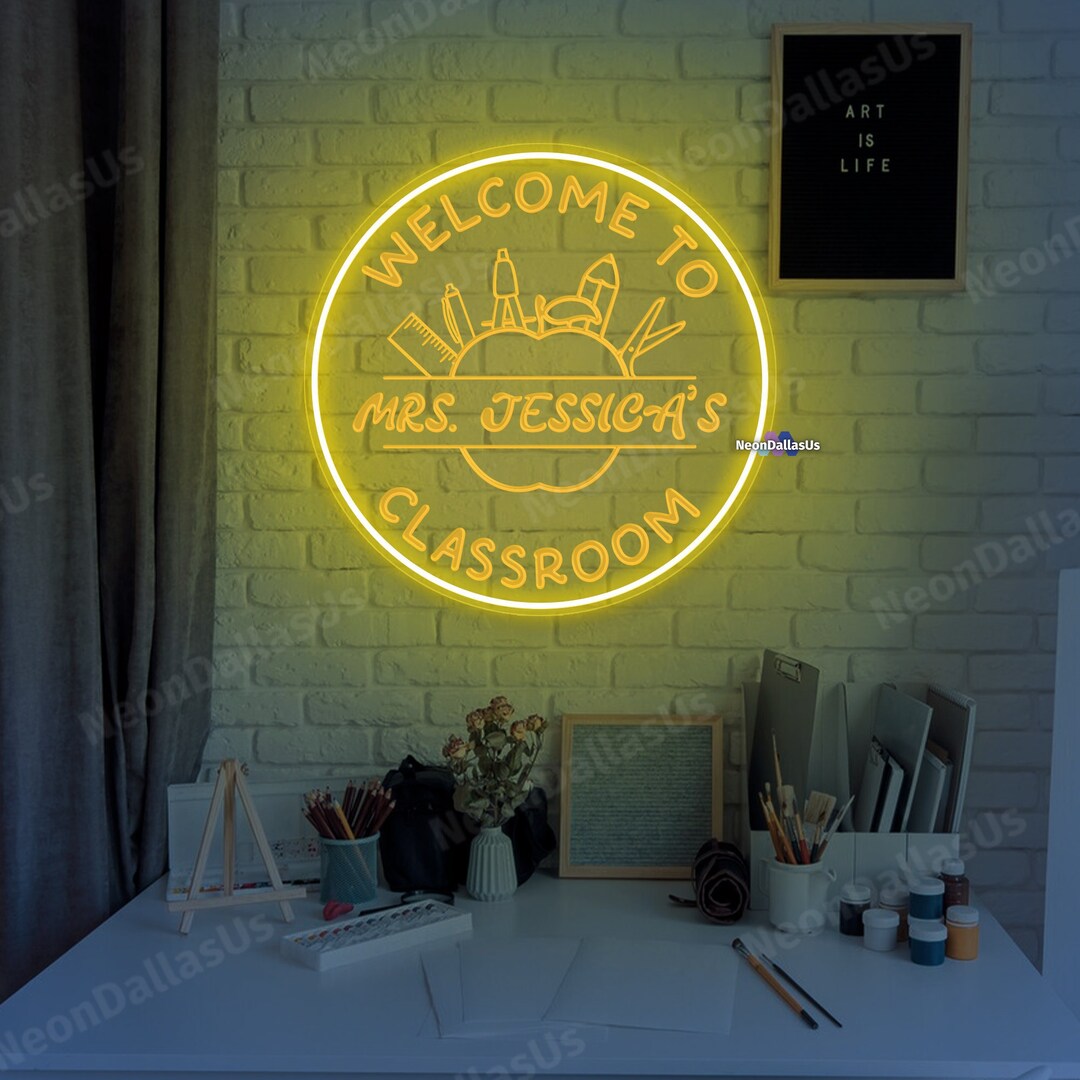Welcome to Classroom Sign Custom Teacher Name LED Neon Sign ...