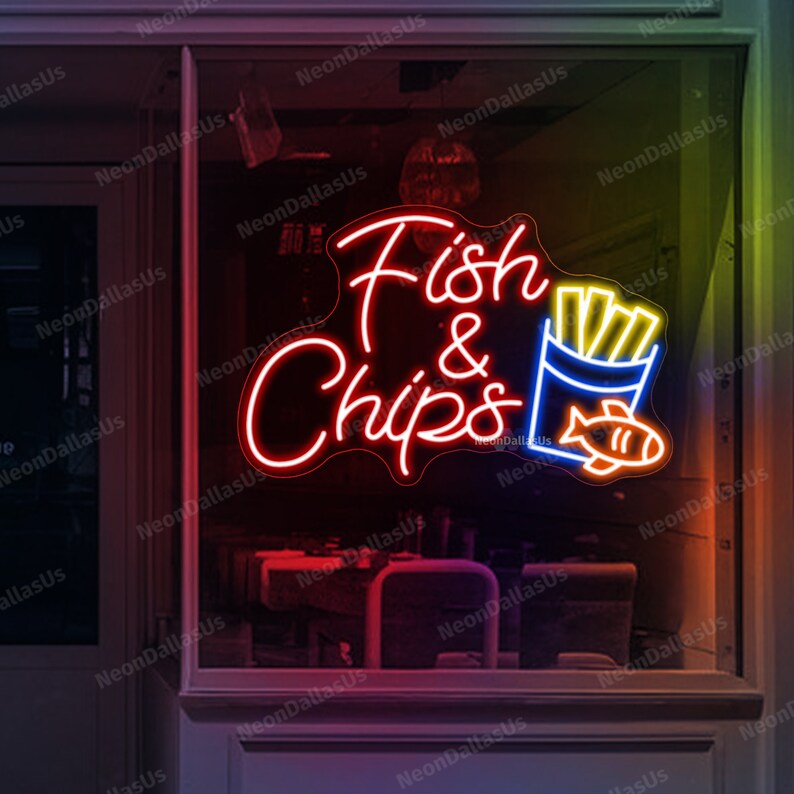 Fish & Chips Neon Sign Fish Chips LED Neon Light British Kitchen Neon ...