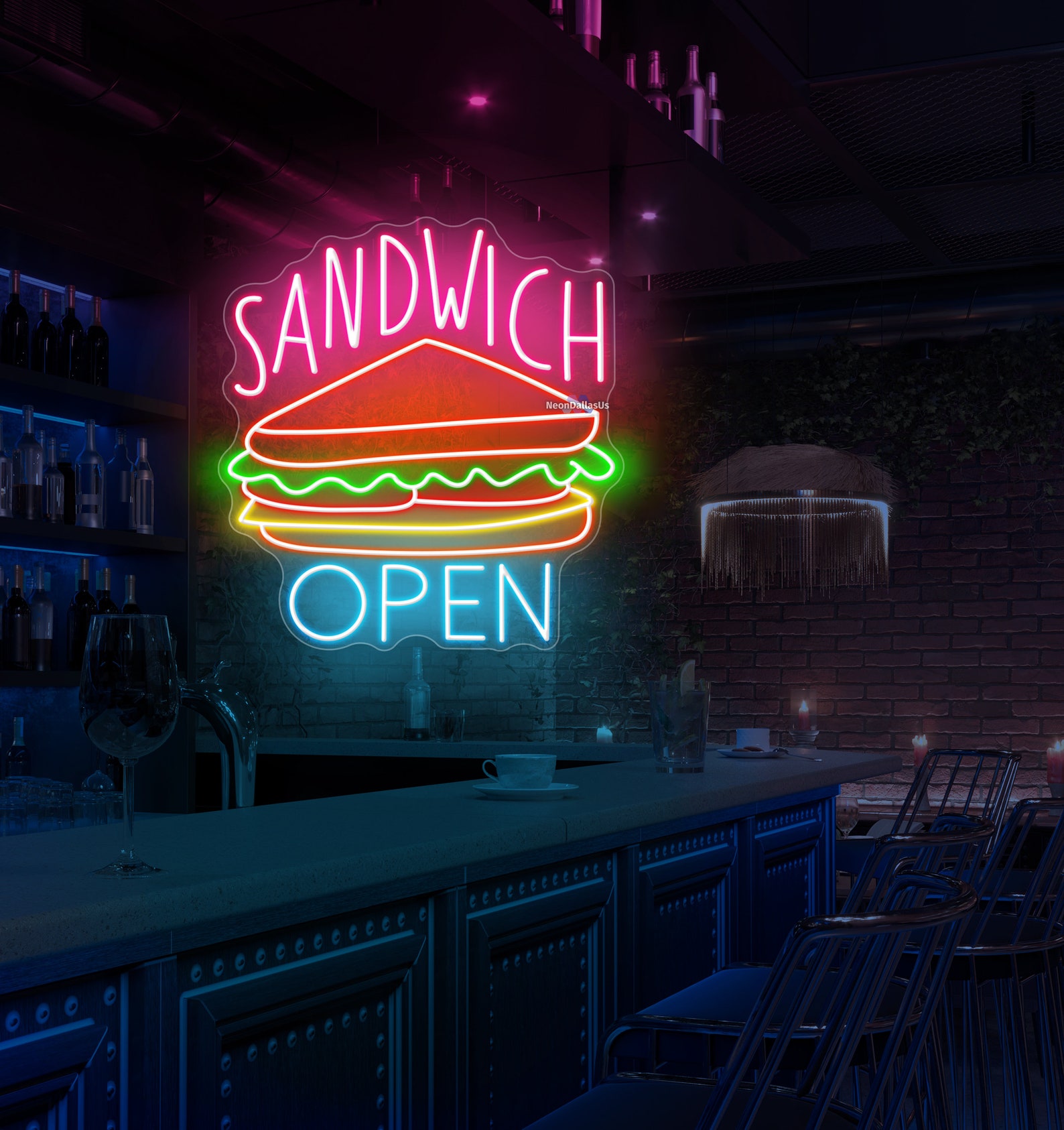 Sandwich Open Neon Sign Sandwiches LED Lights Sandwich Shop Neon Light ...