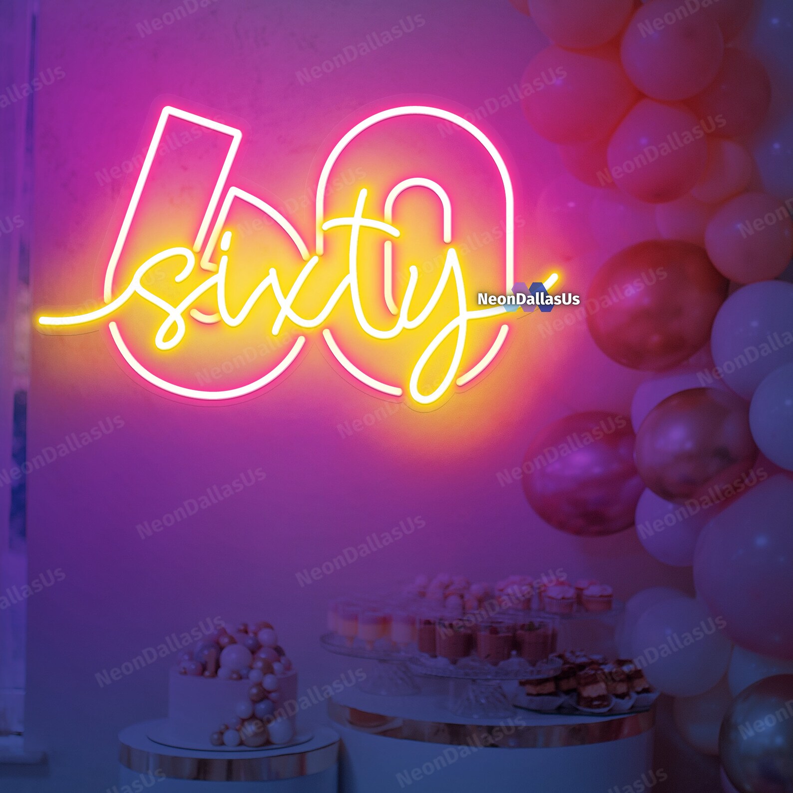 Custom 60th Birthday Neon Sign Sixty Birthday Sign Number 60 Light 60th ...