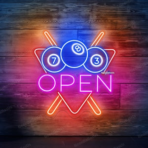 Billiards Open Sign Billiards LED Neon Light Custom Billiard 8 Ball ...