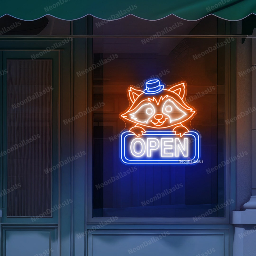 Raccoon Open Neon Sign Custom Open Sign for Business Ice Cream Open ...