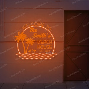 Custom Beach House Neon Sign Personalized Welcome to Beach House Wall ...