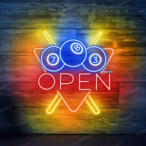 Billiards Open Sign Billiards LED Neon Light Custom Billiard 8 Ball ...
