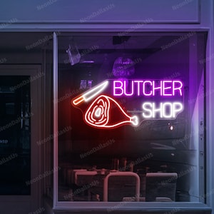 Butcher Neon Sign Butcher Shop Sign Butcher Shop LED Lights Decors Meat ...