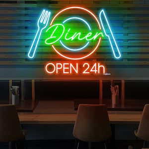 Restaurant Neon Sign Dinner 24h Open Neon Sign Open Dinner Led Sign ...