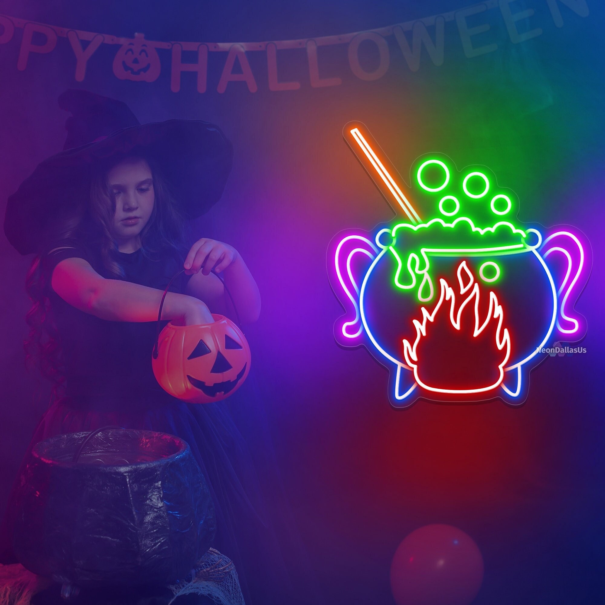 Witch Brew LED Neon Sign Spooky Halloween Decor Witch Cauldron Neon ...