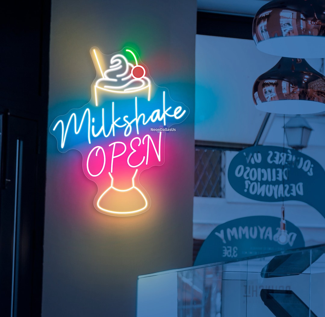 Milkshake Open Neon Sign Milkshake LED Light Milk Open Sign Custom Open ...