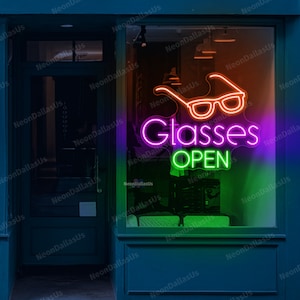 Glasses Neon Sign Glasses Open LED Sign Eyewear LED Light Eyeglasses ...