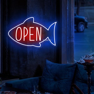 Fish Open Neon Sign Fish Led Light Fish Shop Sign Open Logo Shop ...