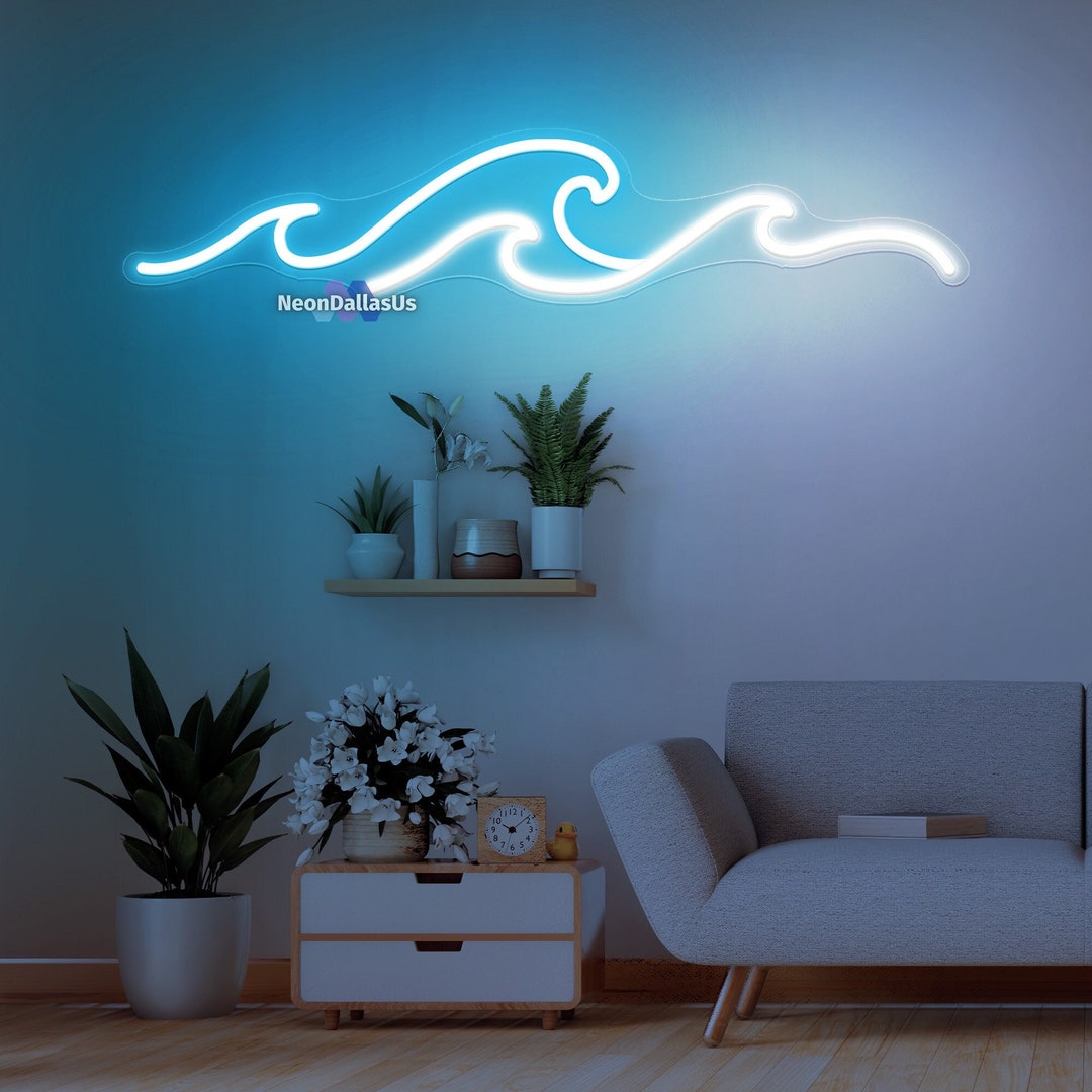 Wave Neon Sign LED Neon Sign Wave Wall Decor Beach House Wall Sign Sea ...