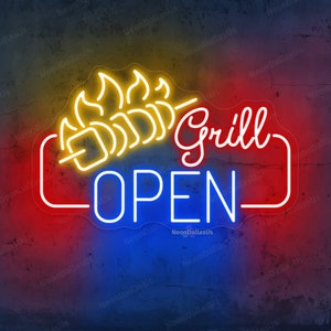 Grill Open Neon Sign Grill Open LED Lights Bar and Grill Neon Signs ...