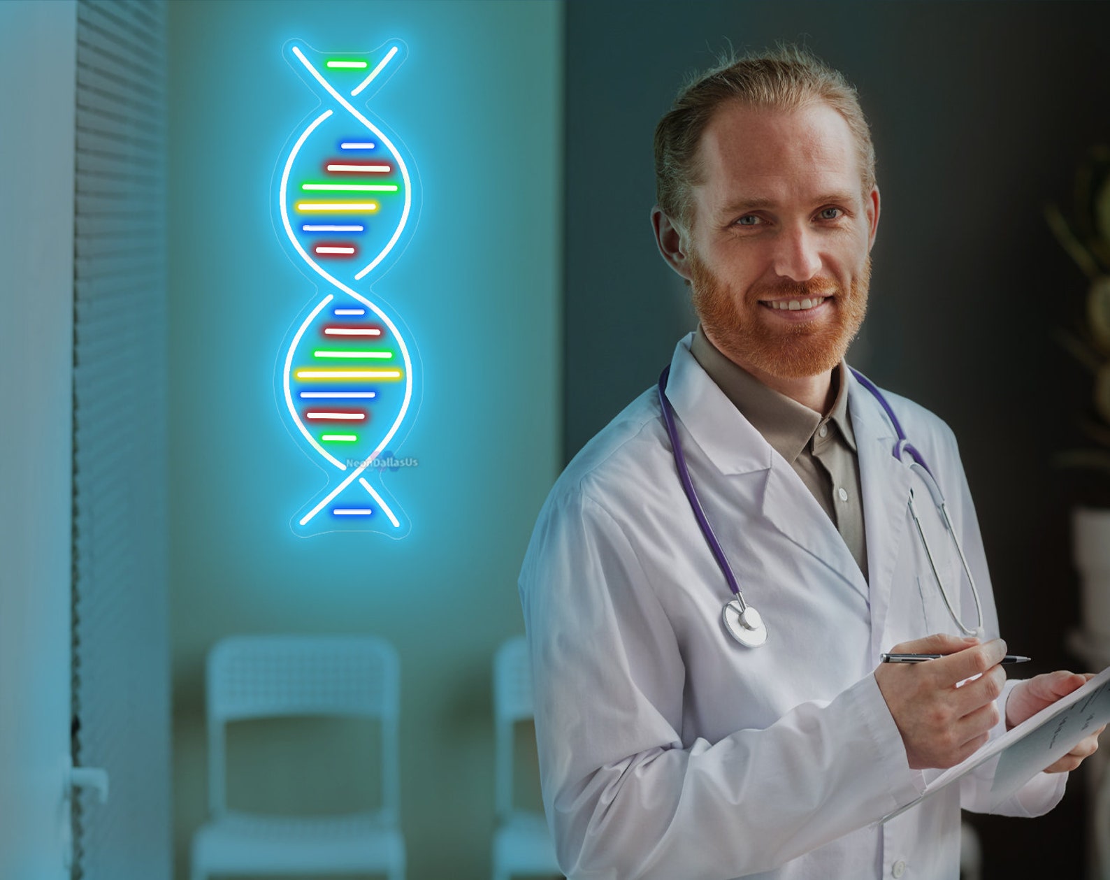 DNA Double Helix Neon Sign, DNA Art, Wall Decor Neon Sign, Biology ...