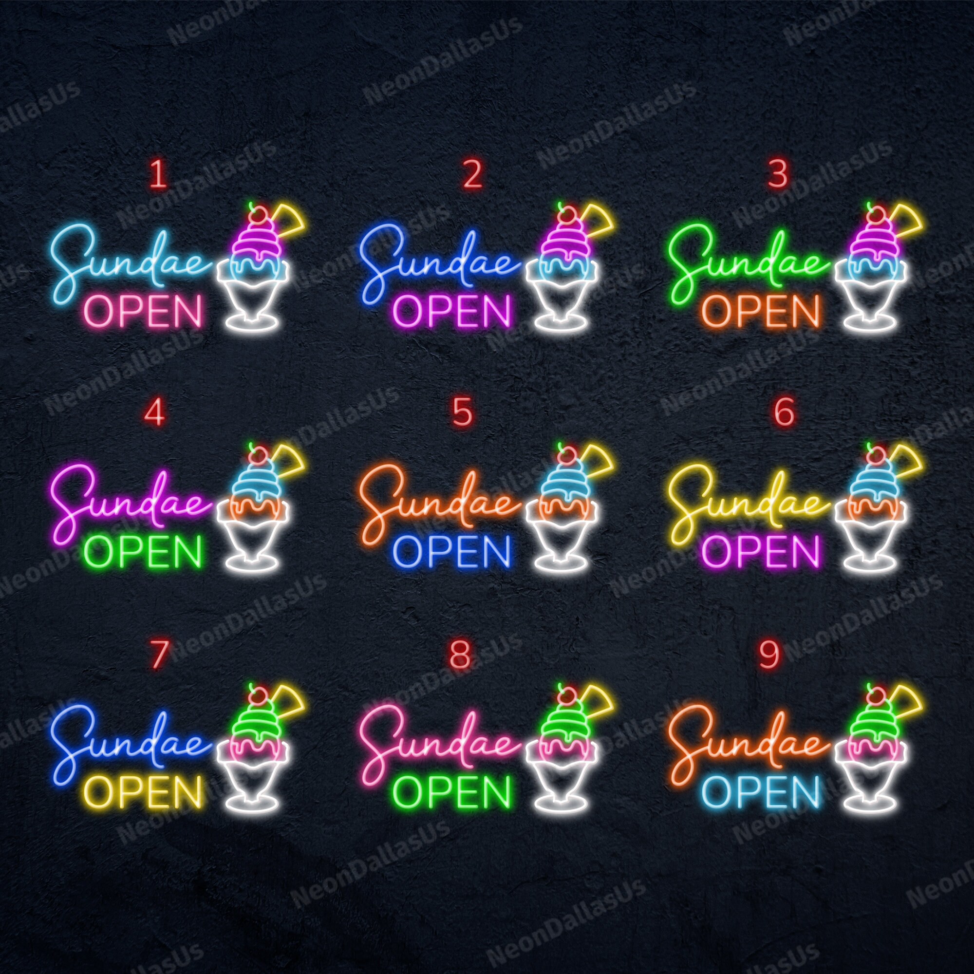 Ice Cream Sundae Bar Sign Sundae Neon Sign Ice Cream LED Sign Ice Cream ...