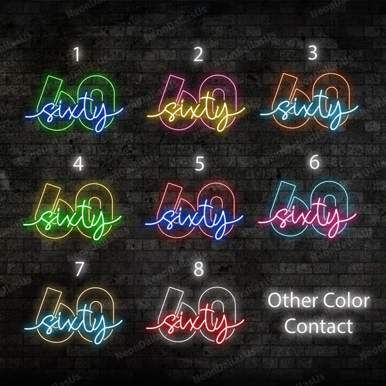Custom 60th Birthday Neon Sign Sixty Birthday Sign Number 60 Light 60th ...