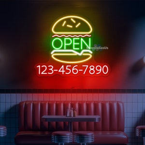 Burger Open Neon Sign Burger Led Light Open Burger Led Sign Restaurant ...