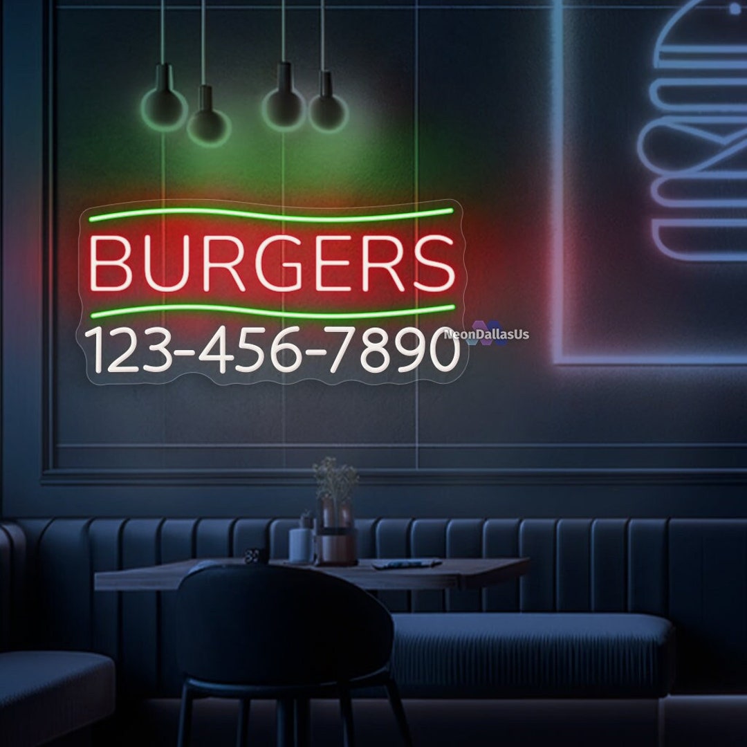 Burger Neon Sign Burger Open Neon Light Open Burger Led Sign Restaurant ...