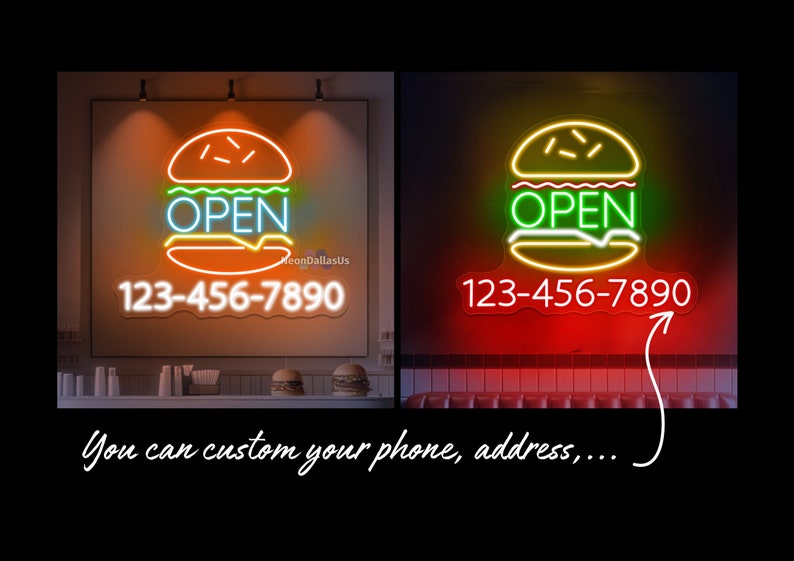 Burger Open Neon Sign Burger Led Light Open Burger Led Sign Restaurant ...