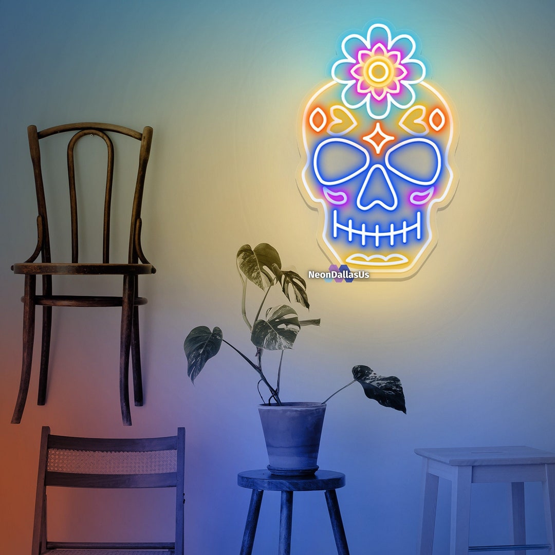 Skull Neon Sign Skeleton LED Light Halloween Neon Sign Decoration Sugar ...