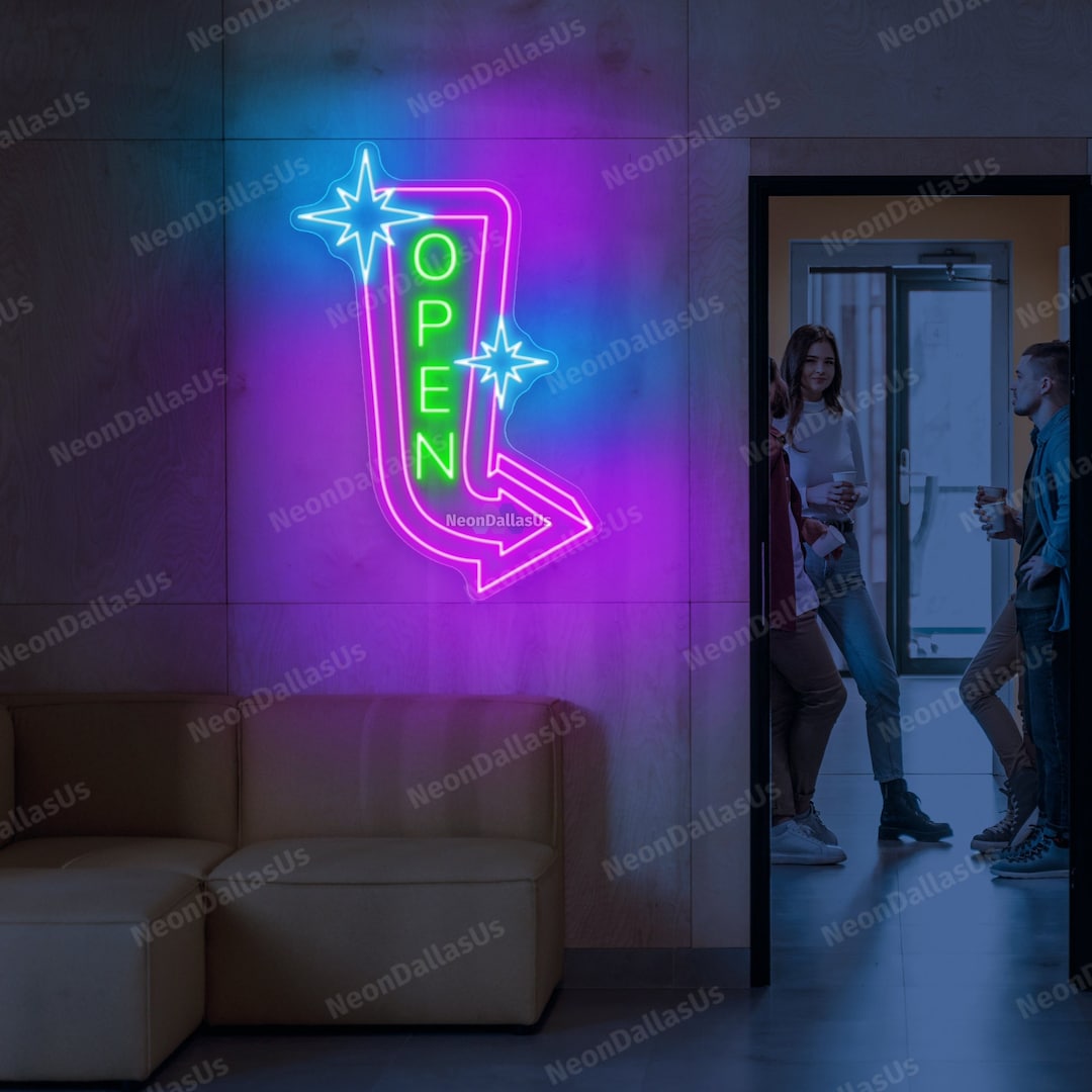 Open Arrow Neon Sign Custom Open Direction Arrow Neon Sign Arrow Open ...