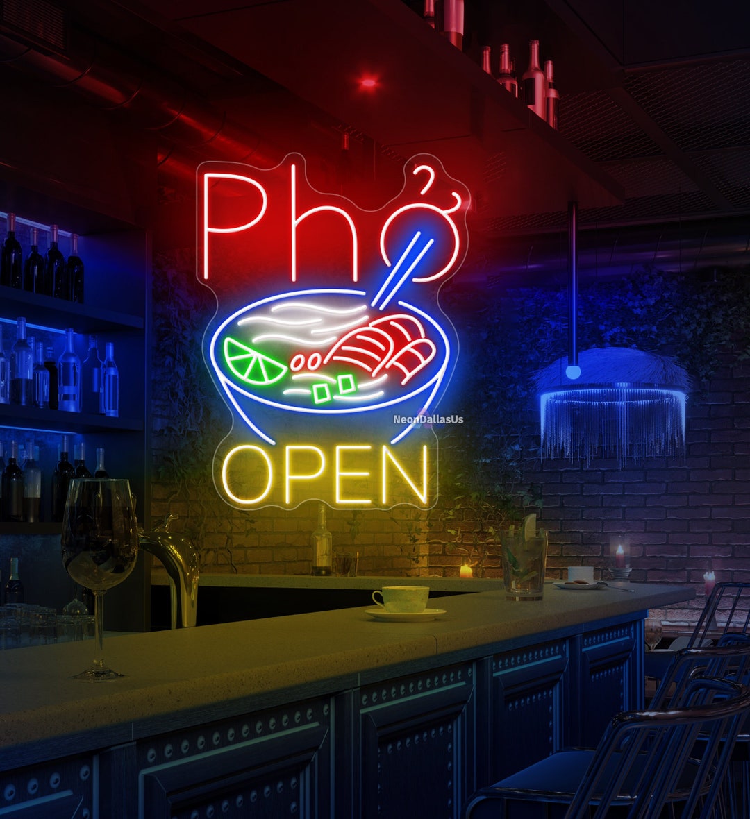 Pho Open Neon Sign Pho LED Light Pho Noodles Led Sign Noodle Bowl Led ...