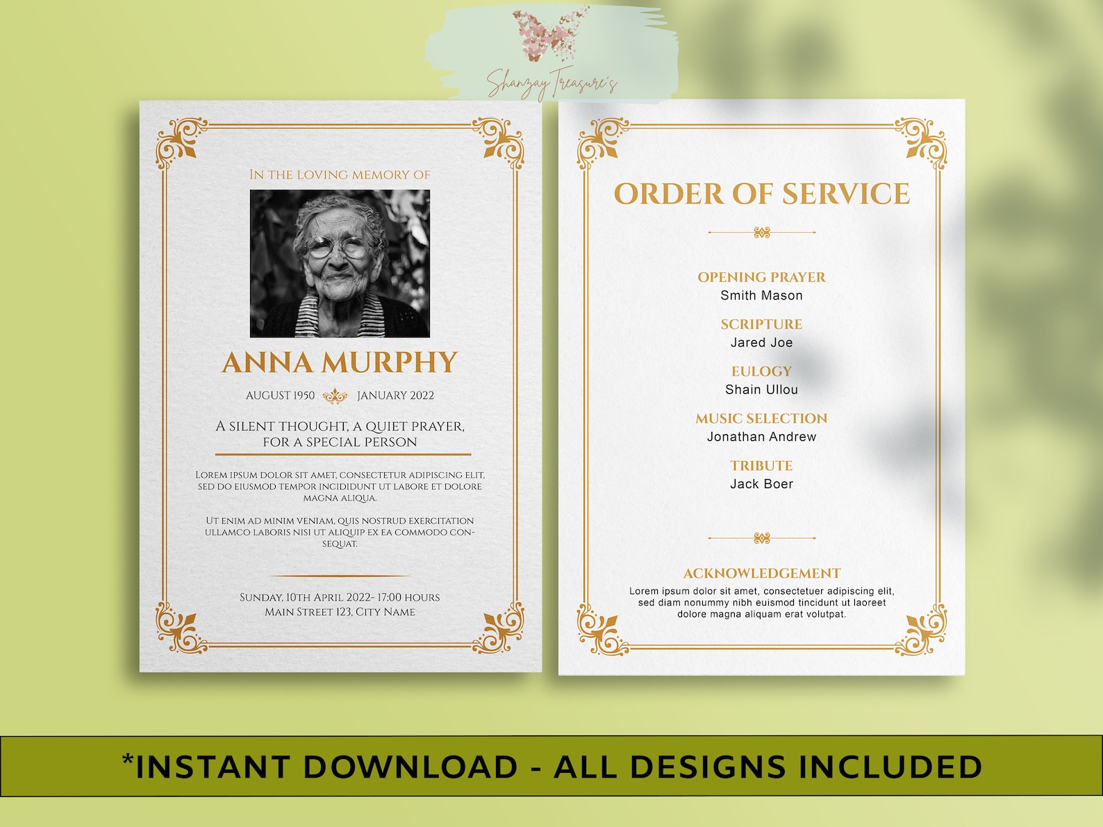 Funeral Program Template, Printable Order of Services, Funeral Memorial ...
