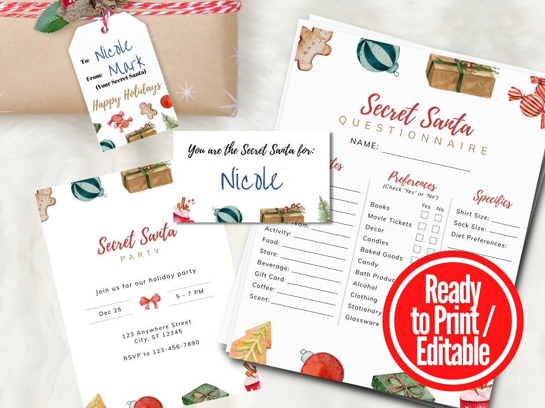 Bundle Secret Santa Printable Question Secret Santa - Etsy