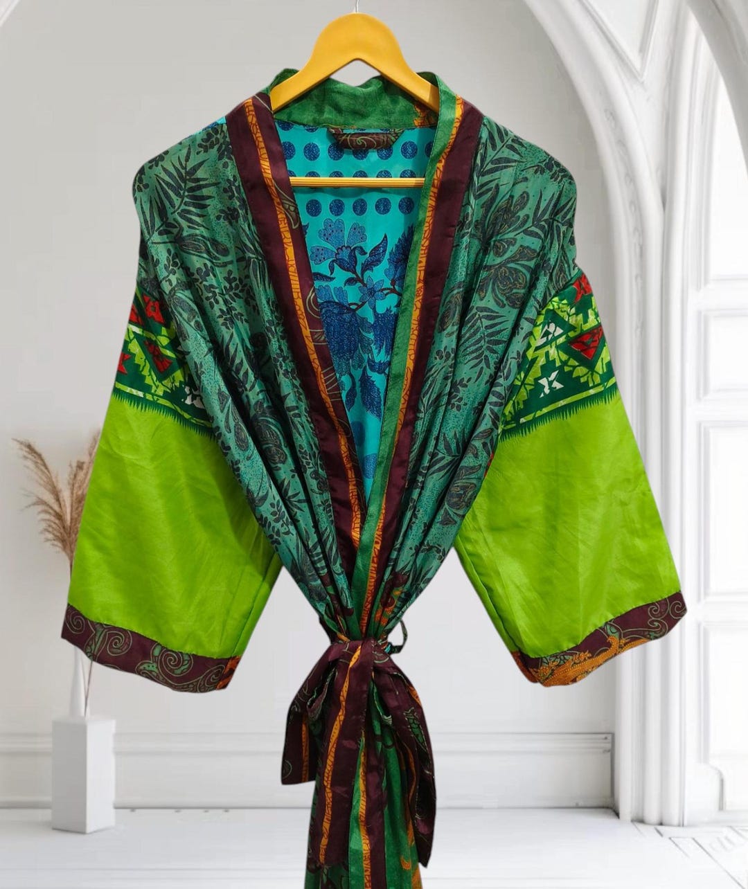 Plus Size Swimwear Woman's Summer Sari Silk Kimono Color Full Robe Free ...